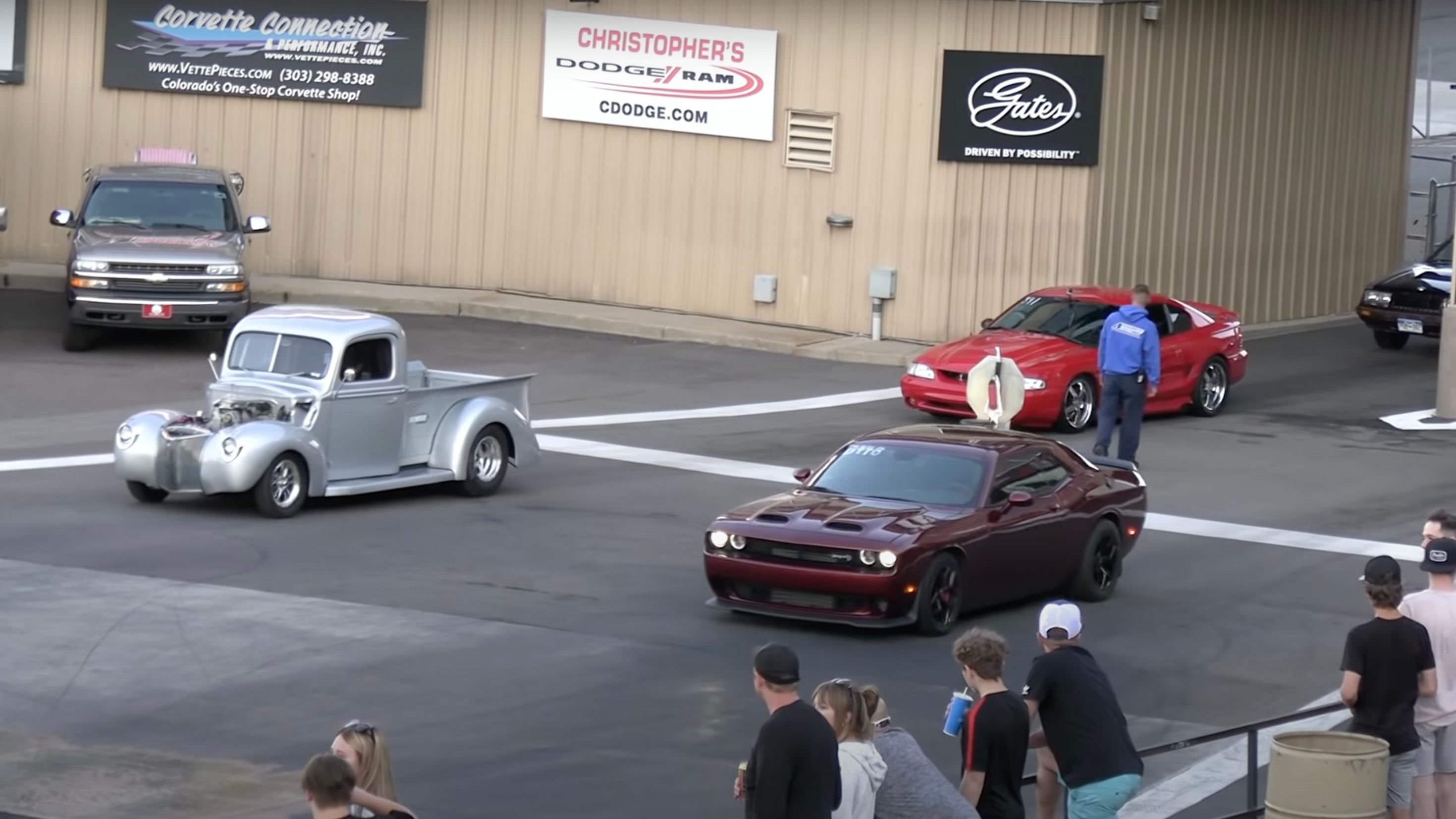 Vintage Ford Pickup Takes Down Challenger Hellcat In Drag Race | Ford ...