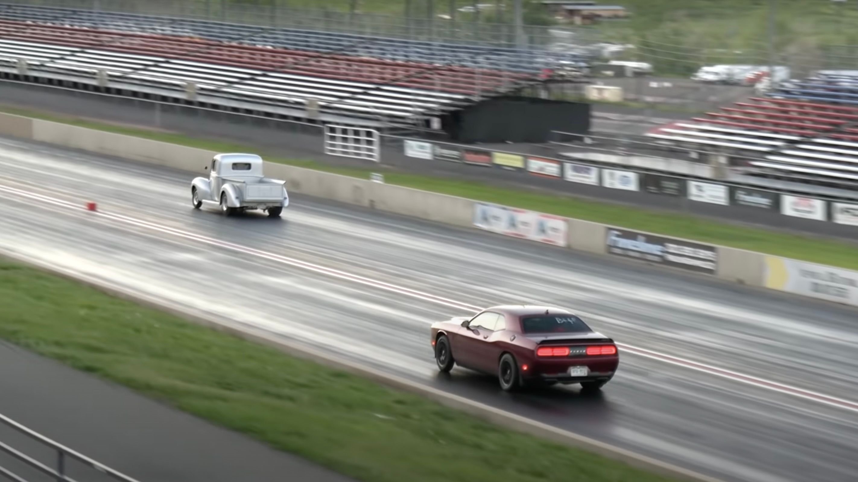 Vintage Ford Pickup Takes Down Challenger Hellcat In Drag Race | Ford ...