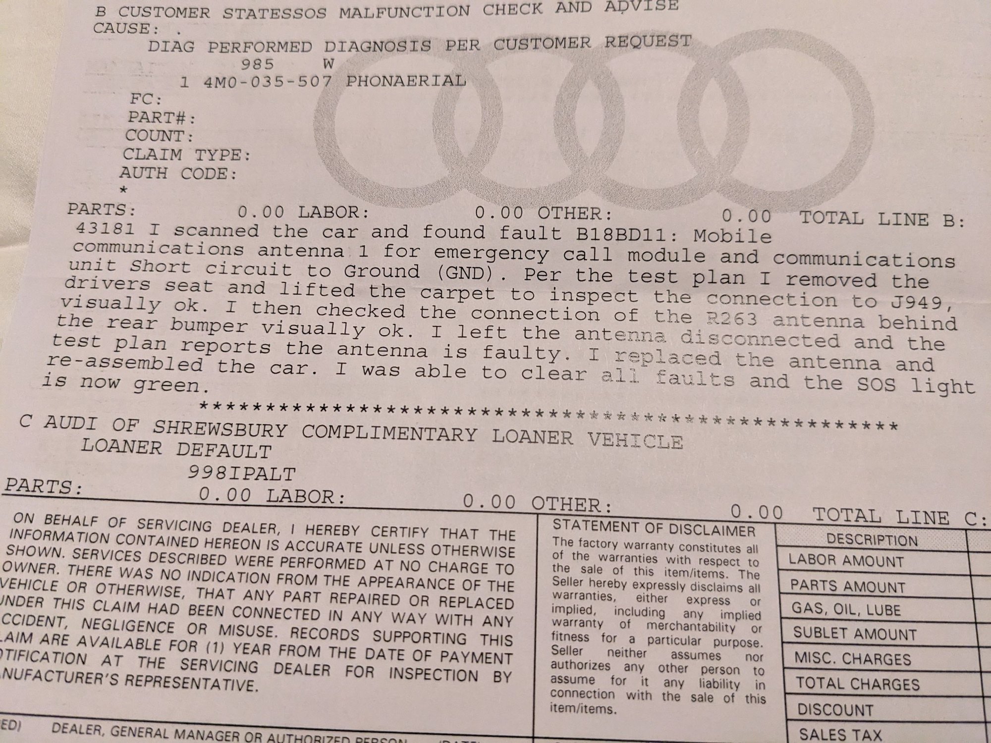 SOS Malfunction limited B18BD11 - AudiWorld Forums