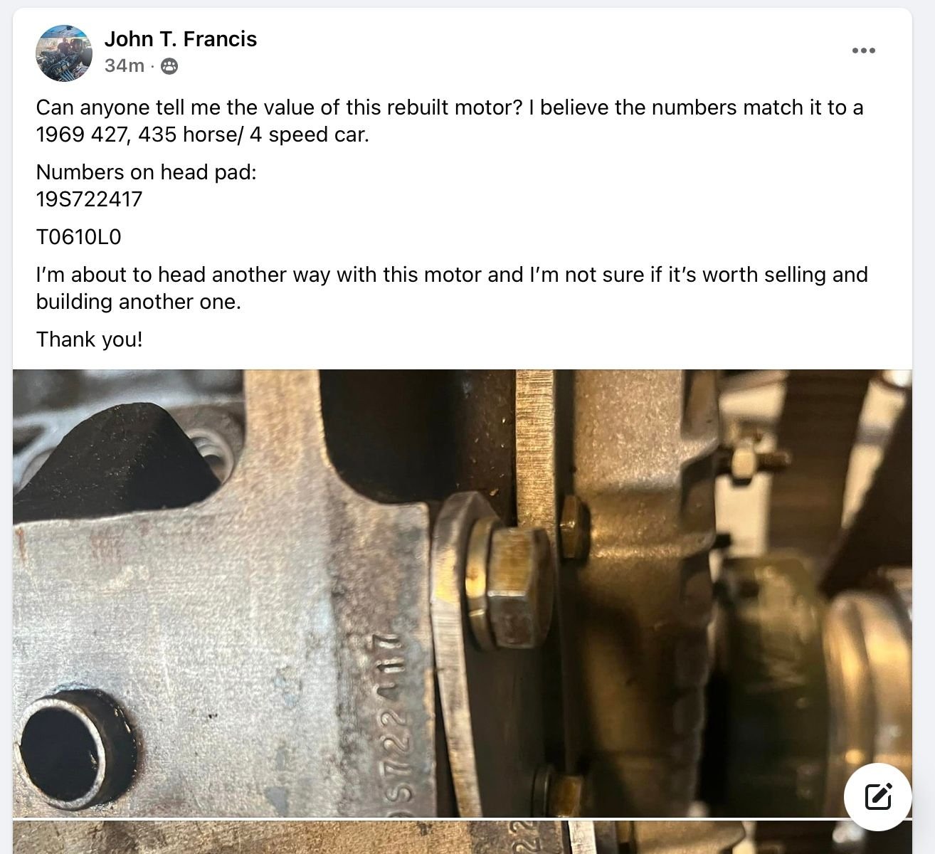 1969 L-88 block on Facebook thread. - CorvetteForum - Chevrolet ...