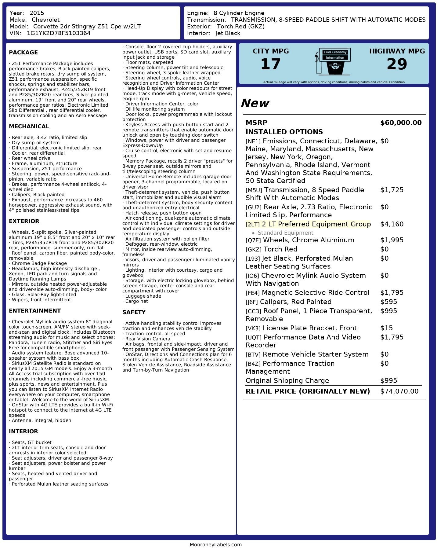 2016 RPO Codes - CorvetteForum - Chevrolet Corvette Forum Discussion