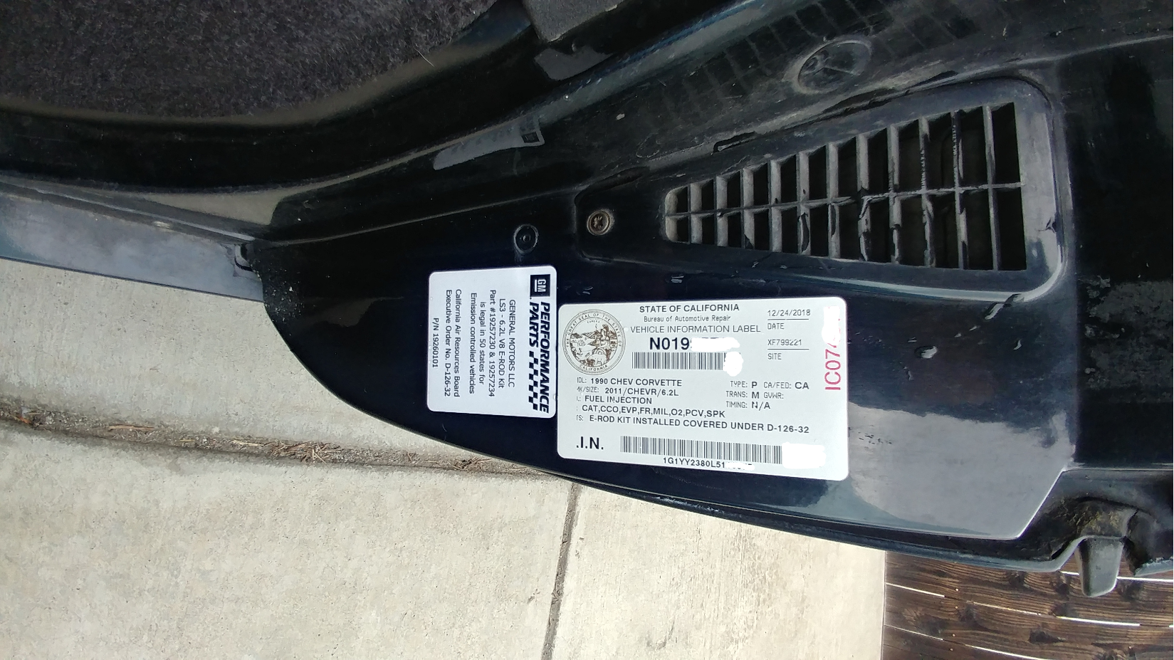 CA BAR inspection (PASS) 1990 LS3 EROD ZF6 - CorvetteForum - Chevrolet ...