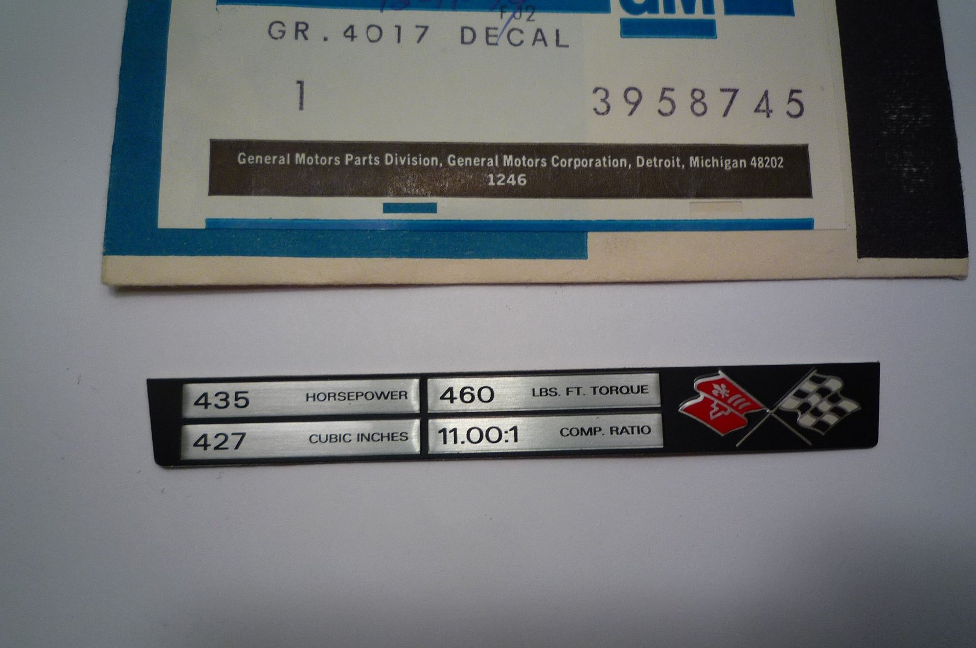 FS (For Sale) SOLD NOS 1969 L89/L71 Console Engine Identification Plate ...