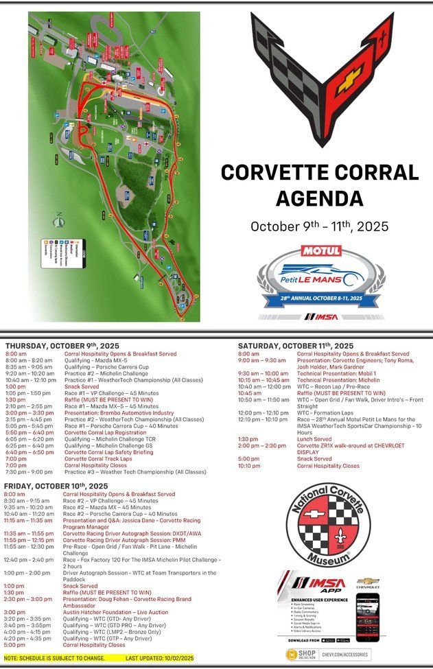 Petit Le Mans Corvette Corral Schedule - CorvetteForum - Chevrolet ...