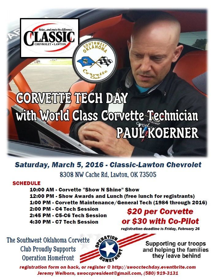 SWOCC's Paul Koerner Tech Day & Show N Shine Corvette Show, Saturday ...