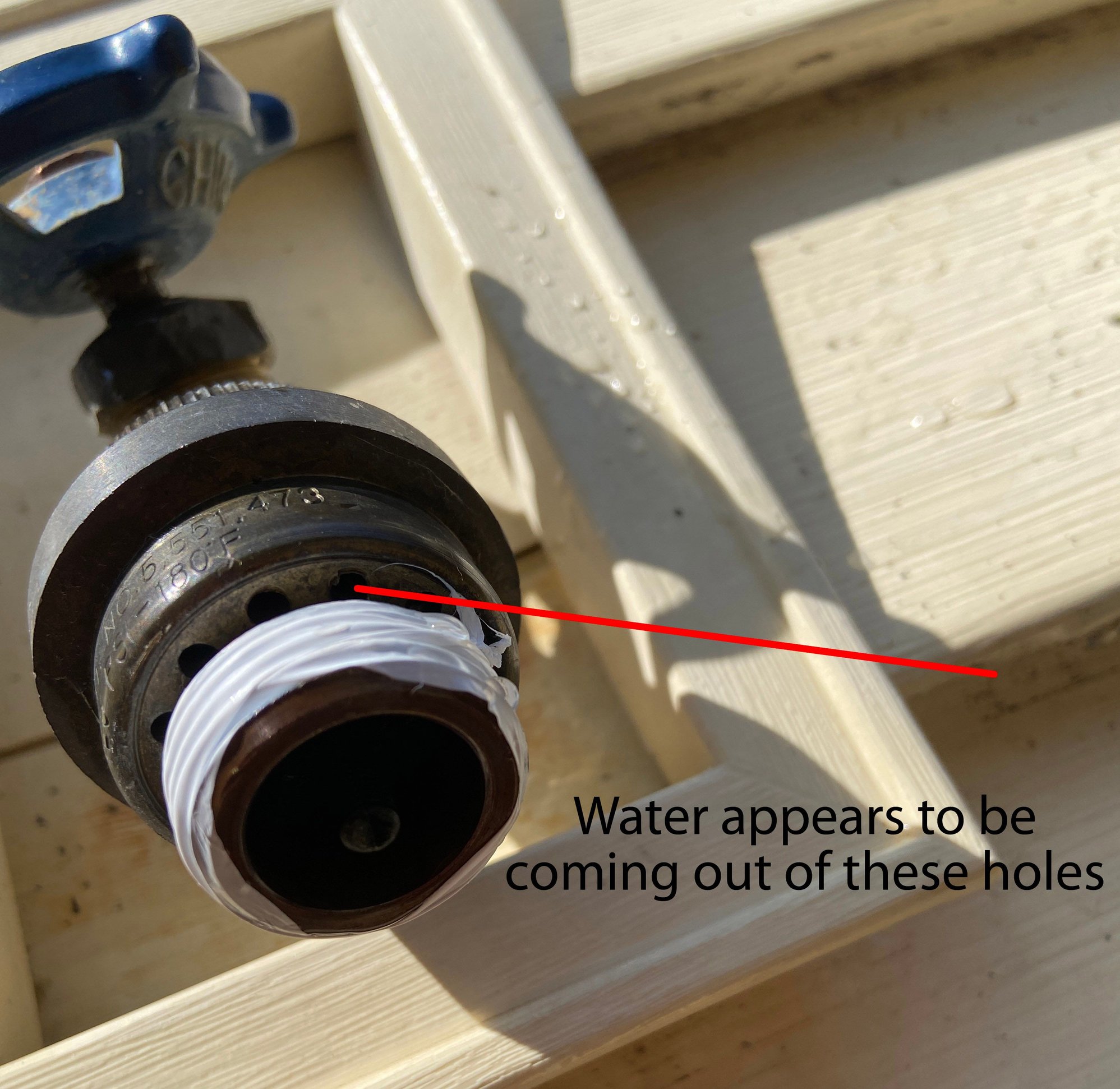 Outdoor spigot sprays water when turned off at the hose connection ...