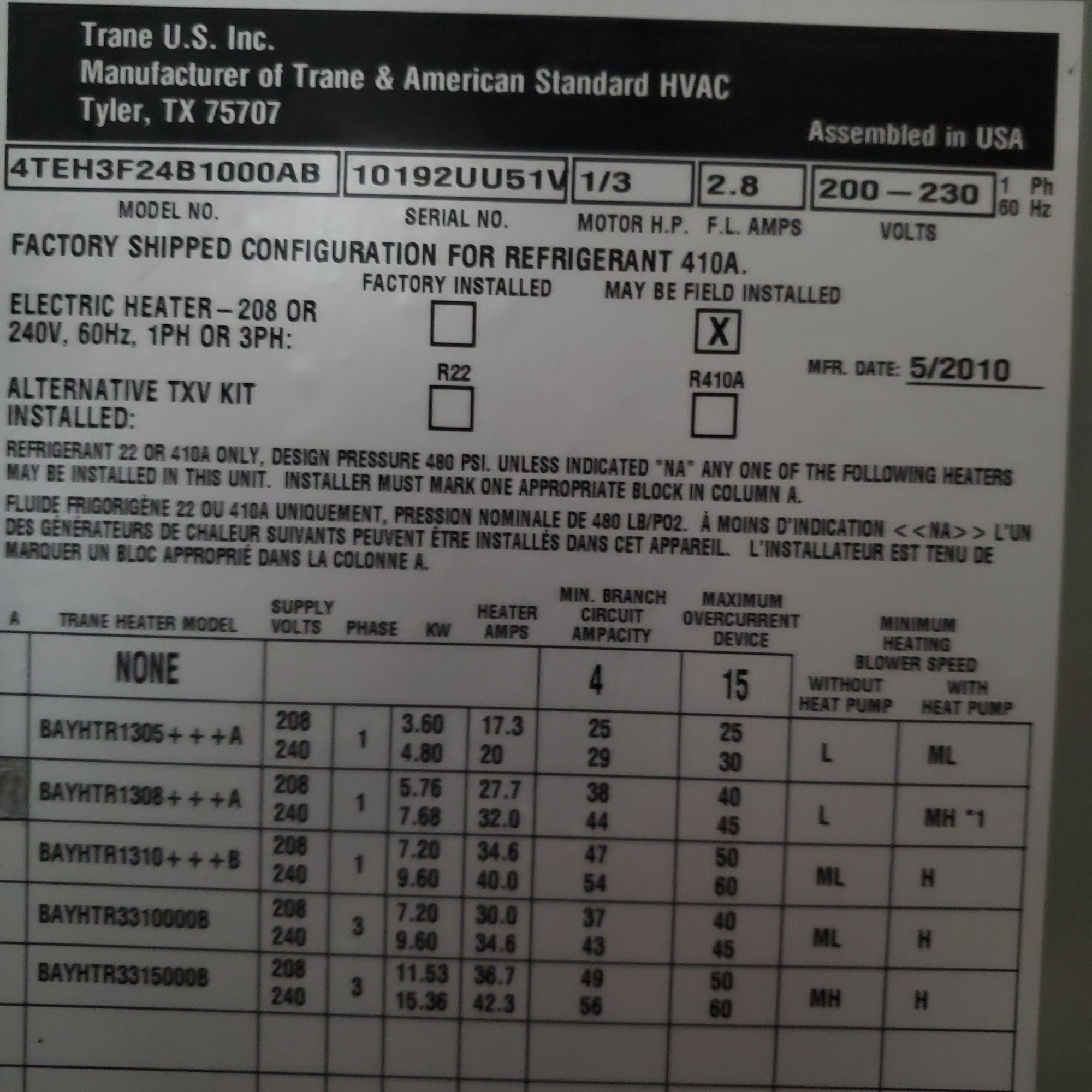 In Florida, need help old trane thermostat to honeywell WF ...