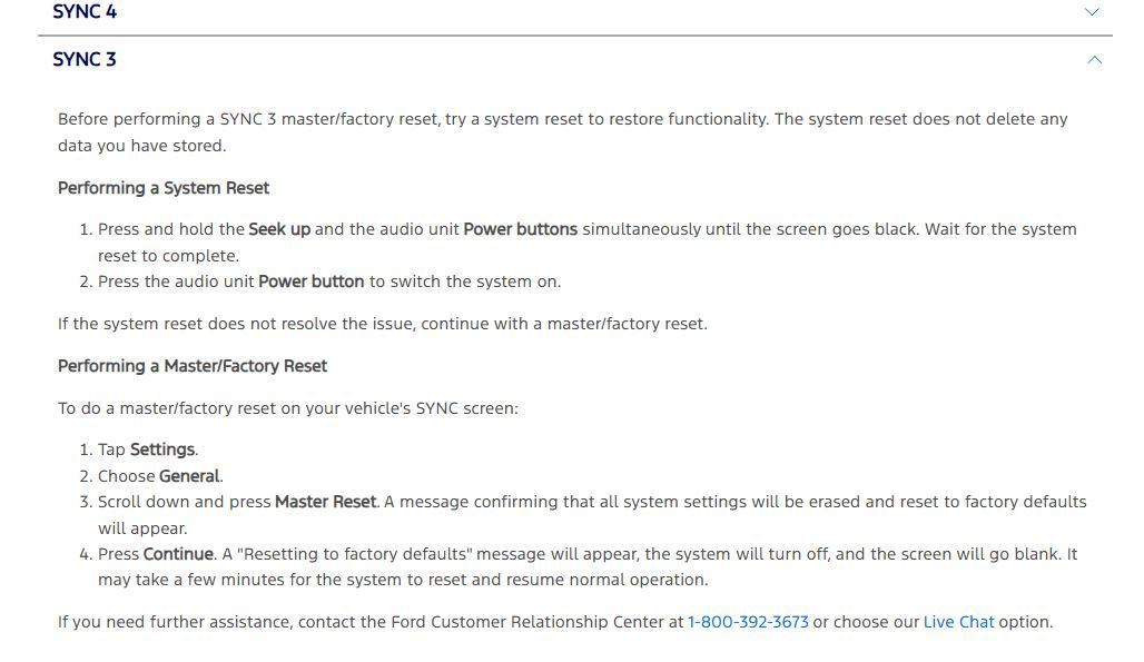 Sync Master reset other than using touch screen? - Ford F150 Forum ...