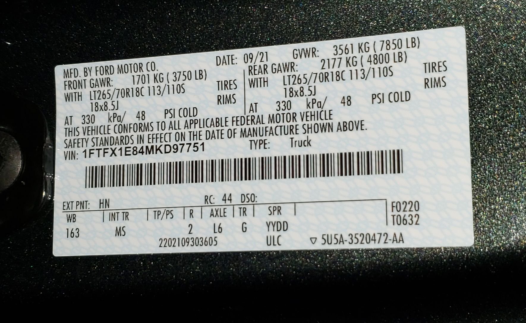 Photos of 2021 XLT Payload Stickers! - Page 9 - Ford F150 Forum ...
