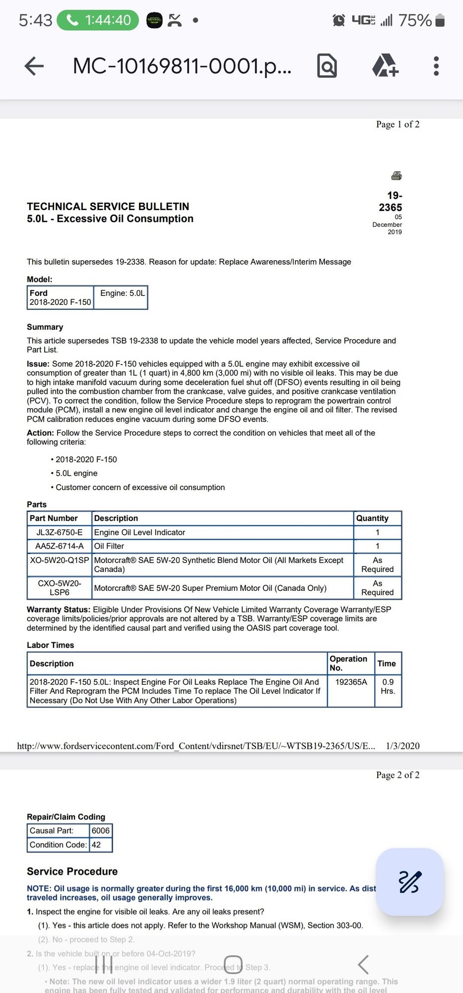 2018 Ford F-150 TSB 19-2365 causing low vacuum engaging IWE's - Ford ...