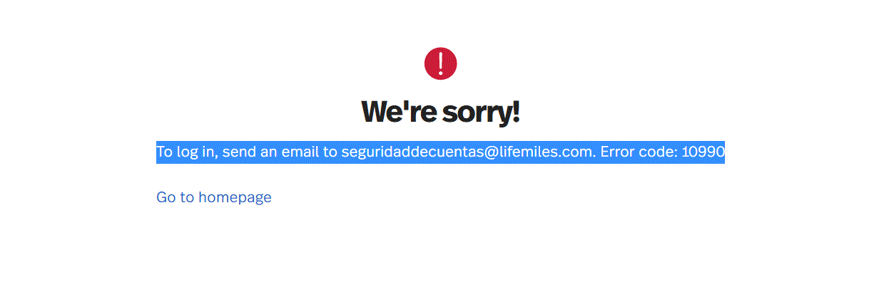 Lifemiles account login with error code - FlyerTalk Forums