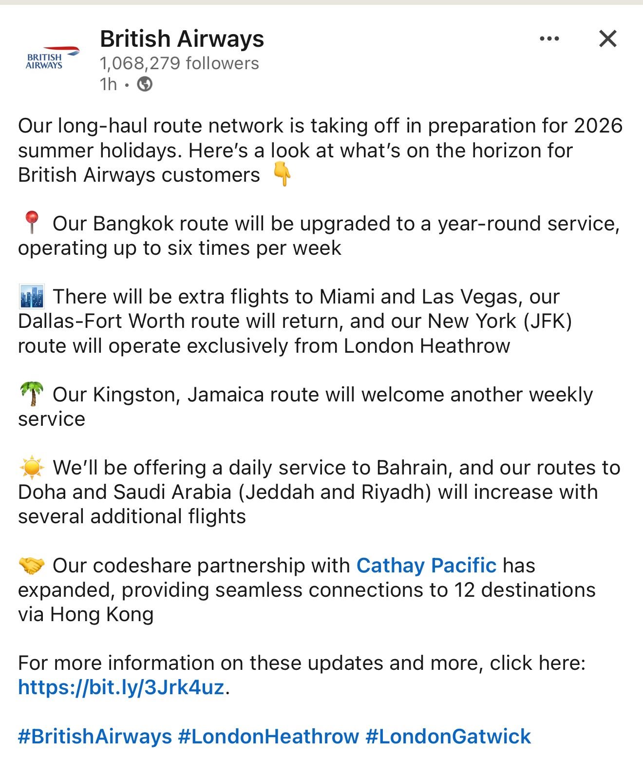 FlyerTalk Forums - BA Summer 2026 Long Haul Schedule & Aircraft Changes