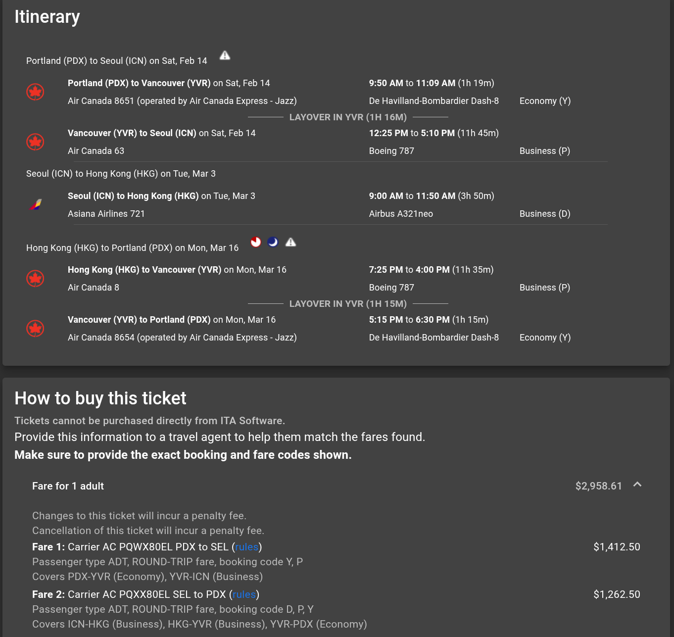 AC: (Open-Jaw) PDX-YVR-HKG / ICN-YVR-PDX - $2700 in Business - FlyerTalk Forums
