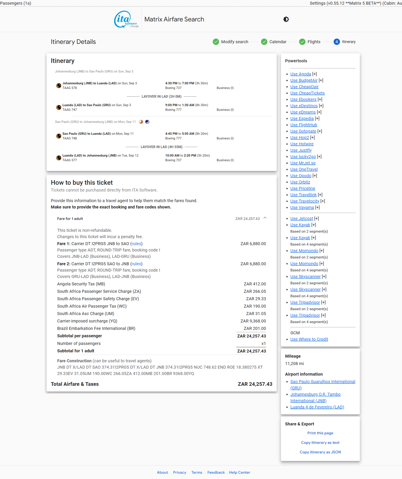 DT - JNB-GRU - 24258 ZAR / $1297 r/t - Business - FlyerTalk Forums