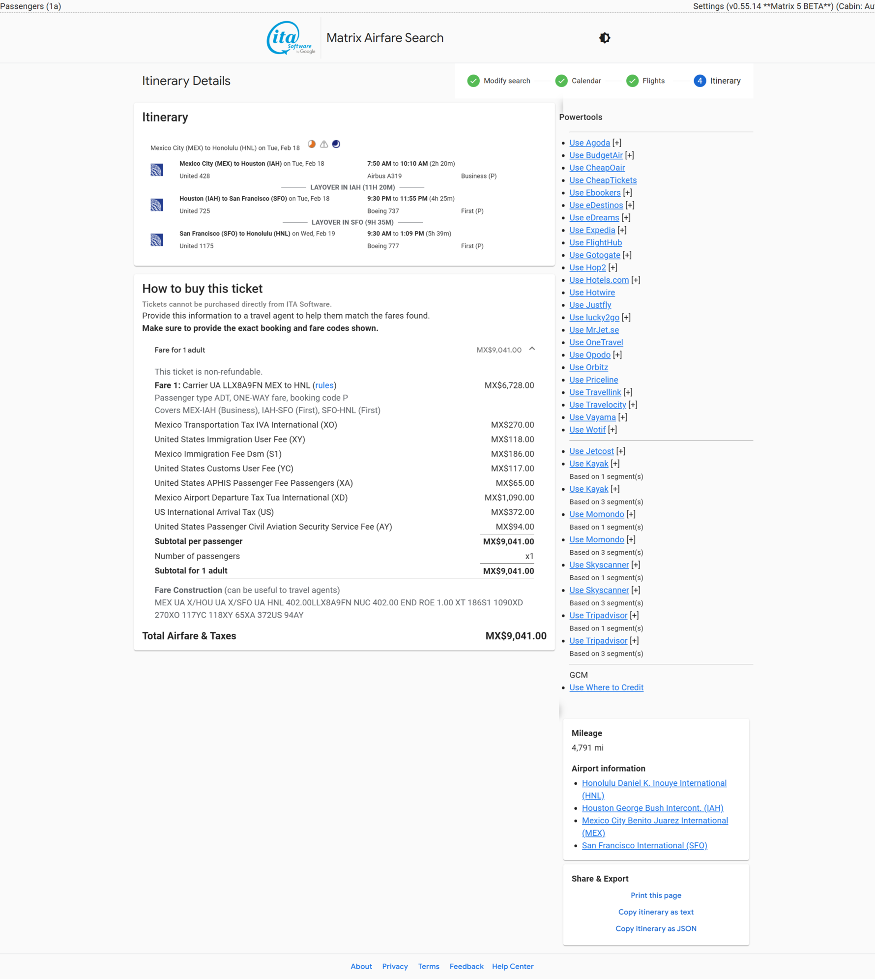 UA - MEX-HNL - 17530 MXN / $1052 r/t - Business - FlyerTalk Forums