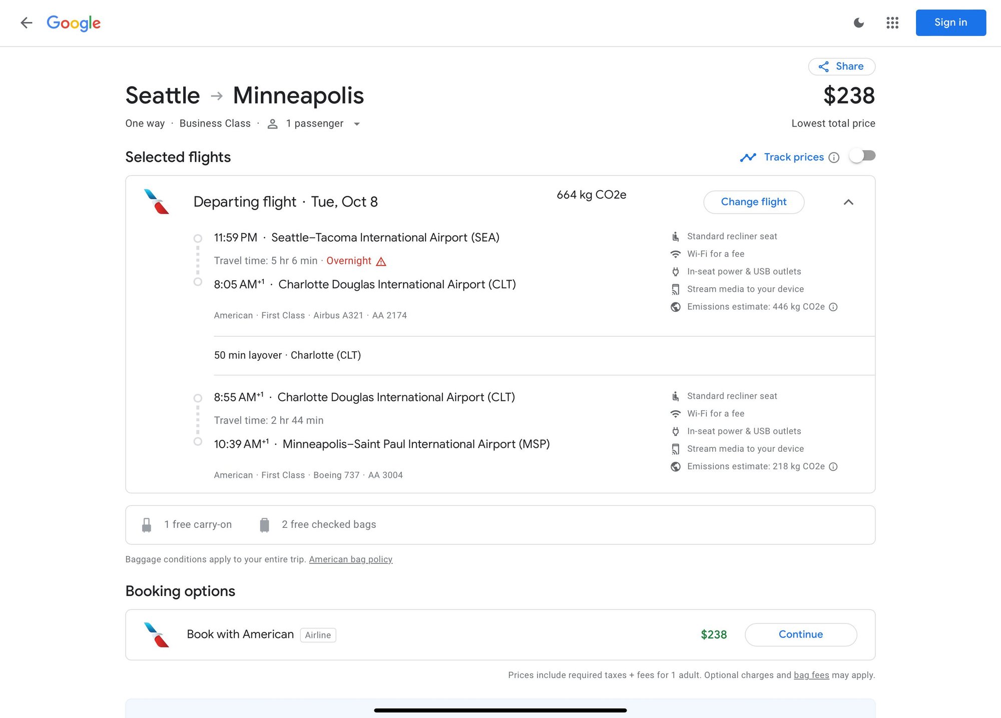 AA - MSP-SEA / SEA-MSP - $238 o/w - Domestic First - FlyerTalk Forums