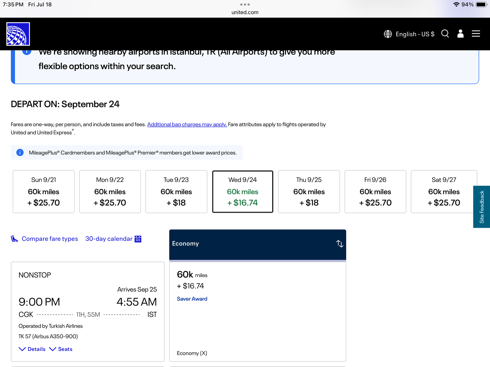 Turkish Airlines (TK) award booking experiences using United miles ...