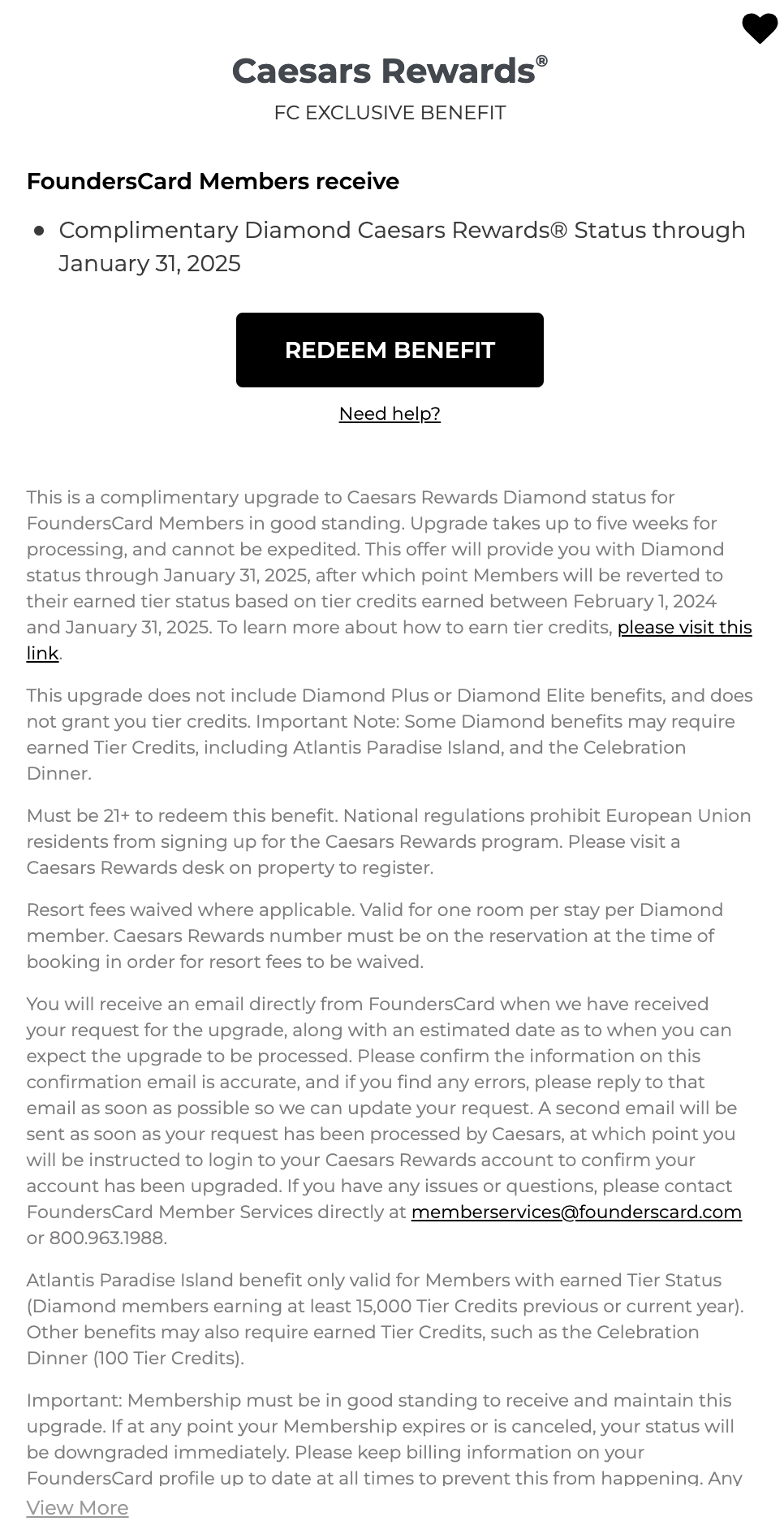 Caesars (Total Rewards) Diamond Status from FoundersCard - Page 115 ...