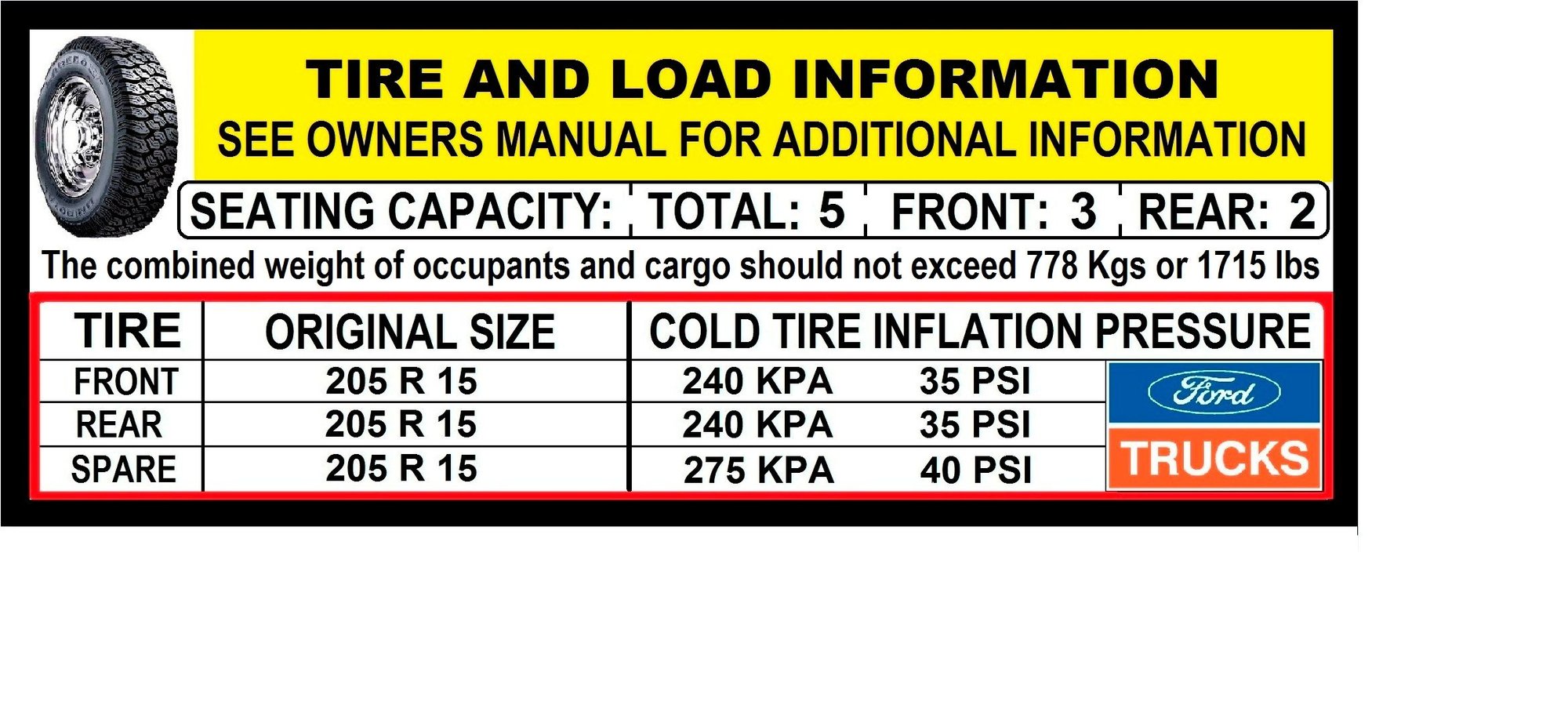 Tire pressure payload decal - Ford Truck Enthusiasts Forums
