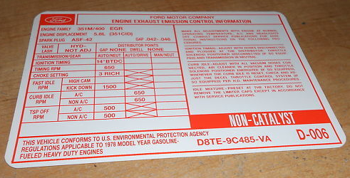 Timing on 351M/400 & Emissions labels - Ford Truck Enthusiasts Forums
