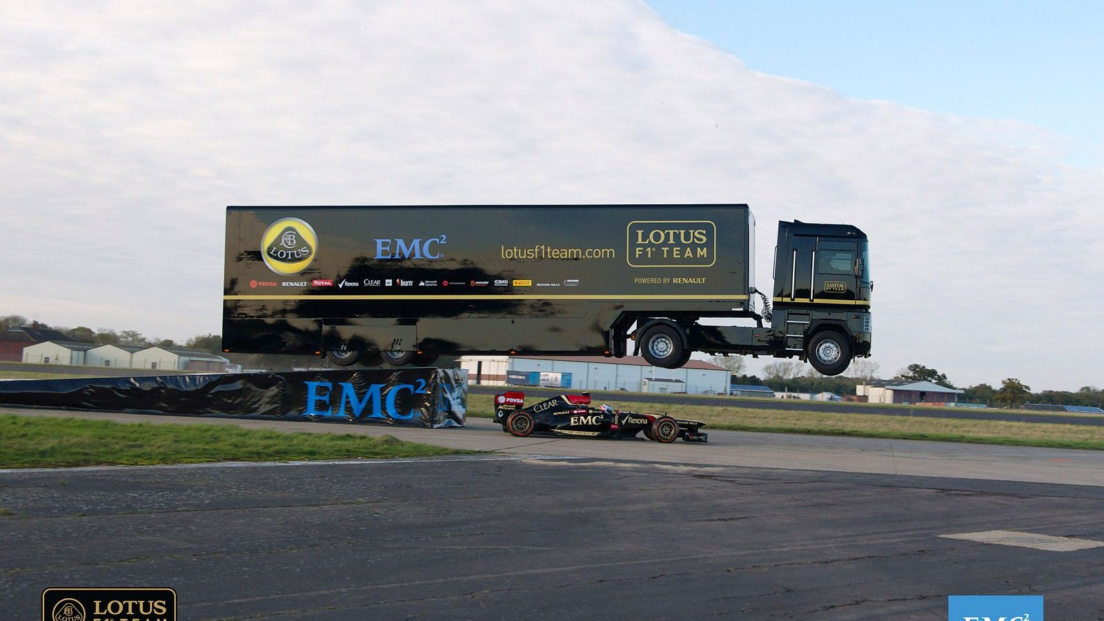 Watch A Big Rig Jump A Moving Formula One Car: Video
