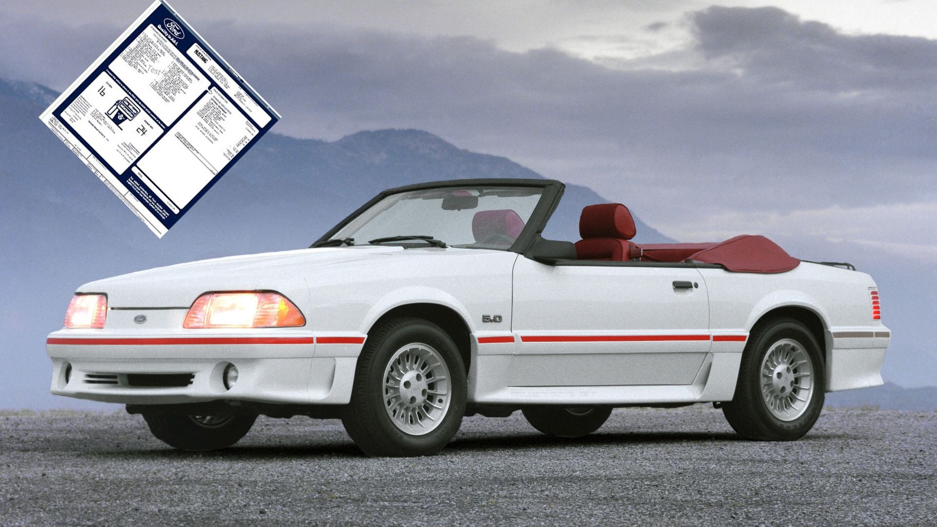 Reprint of original window sticker for 1987-1989 Ford Mustangs