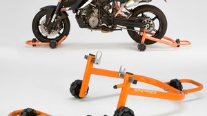 Omni-directional stand lets you easily move your motorcycle around the ...