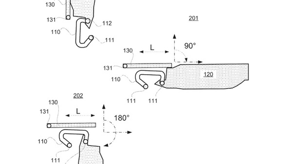 Rivian patents tailgate with gooseneck hinges