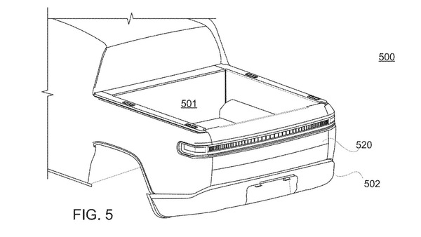 Rivian patents tailgate with gooseneck hinges
